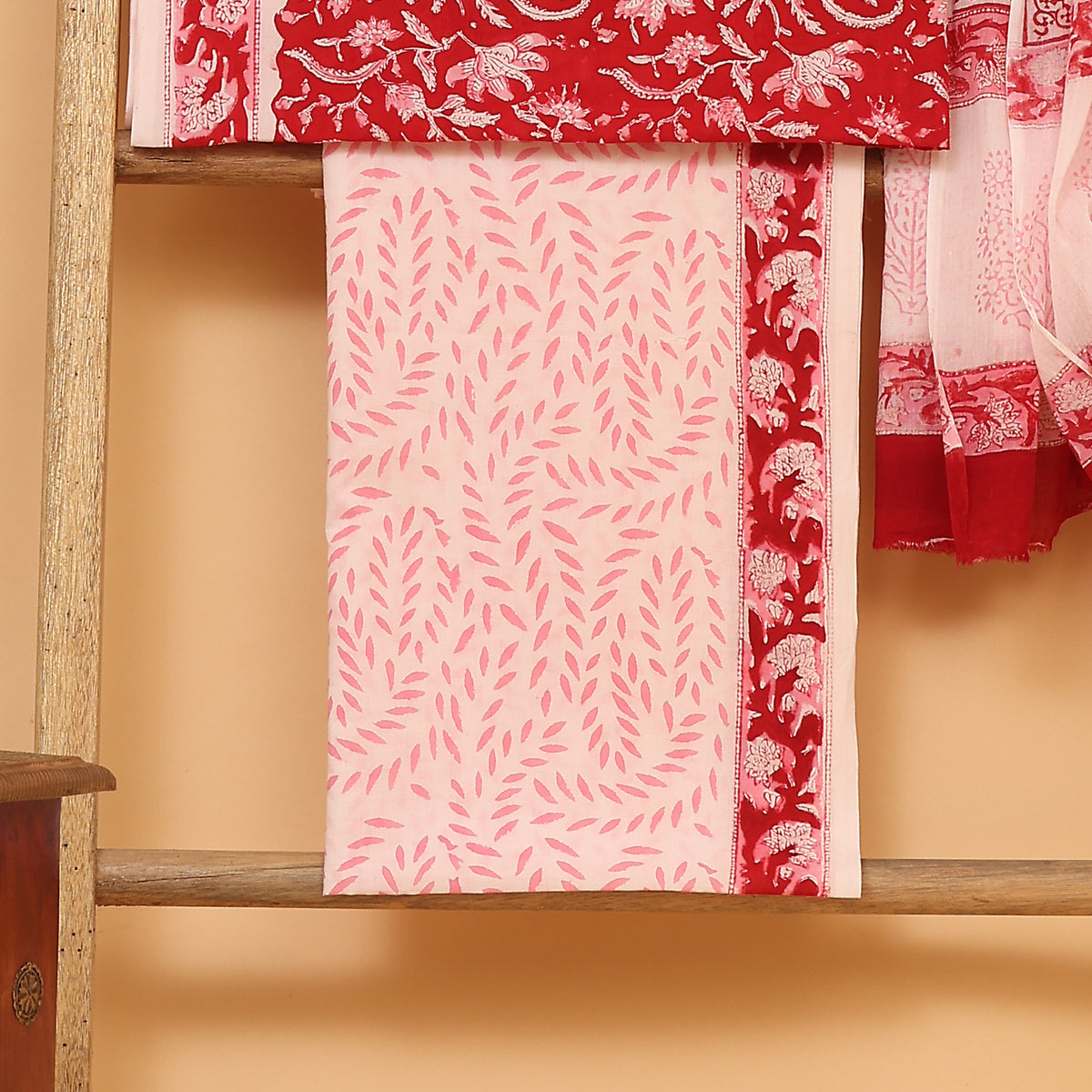 Gerua hand block printed cotton unstitched Suit set – Kameez.co